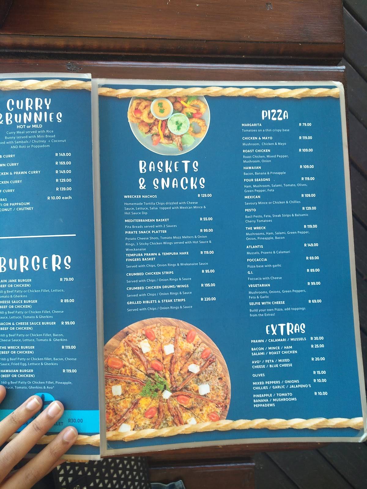 Menu at The Wreck restaurant, Port Edward