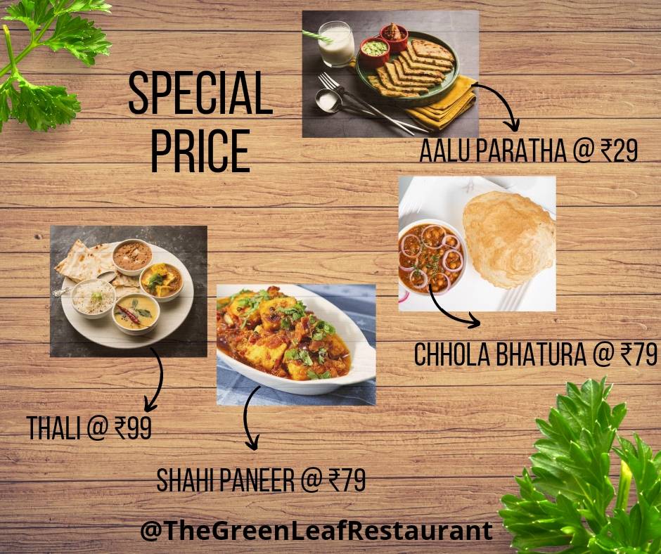 Menu at The green leaf restaurant, Rewa