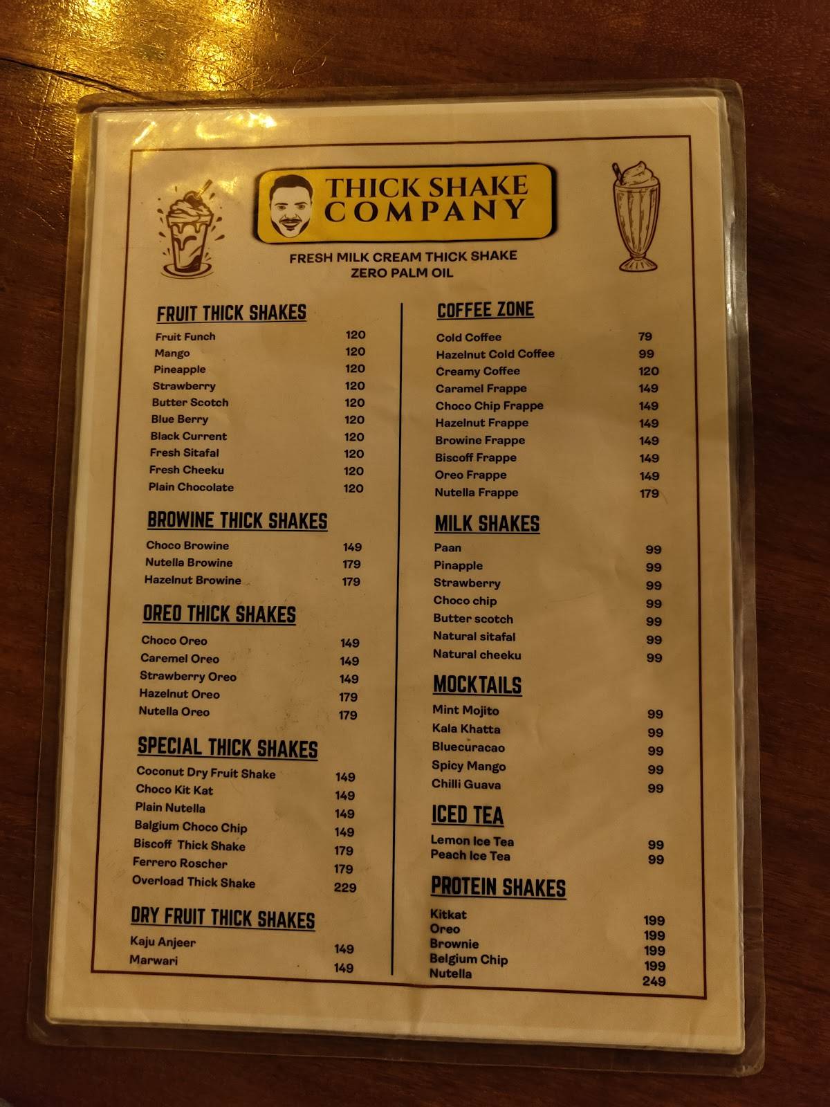 Menu at Thick Shake Company, Jodhpur, 72FJ+QGM Shivani Road