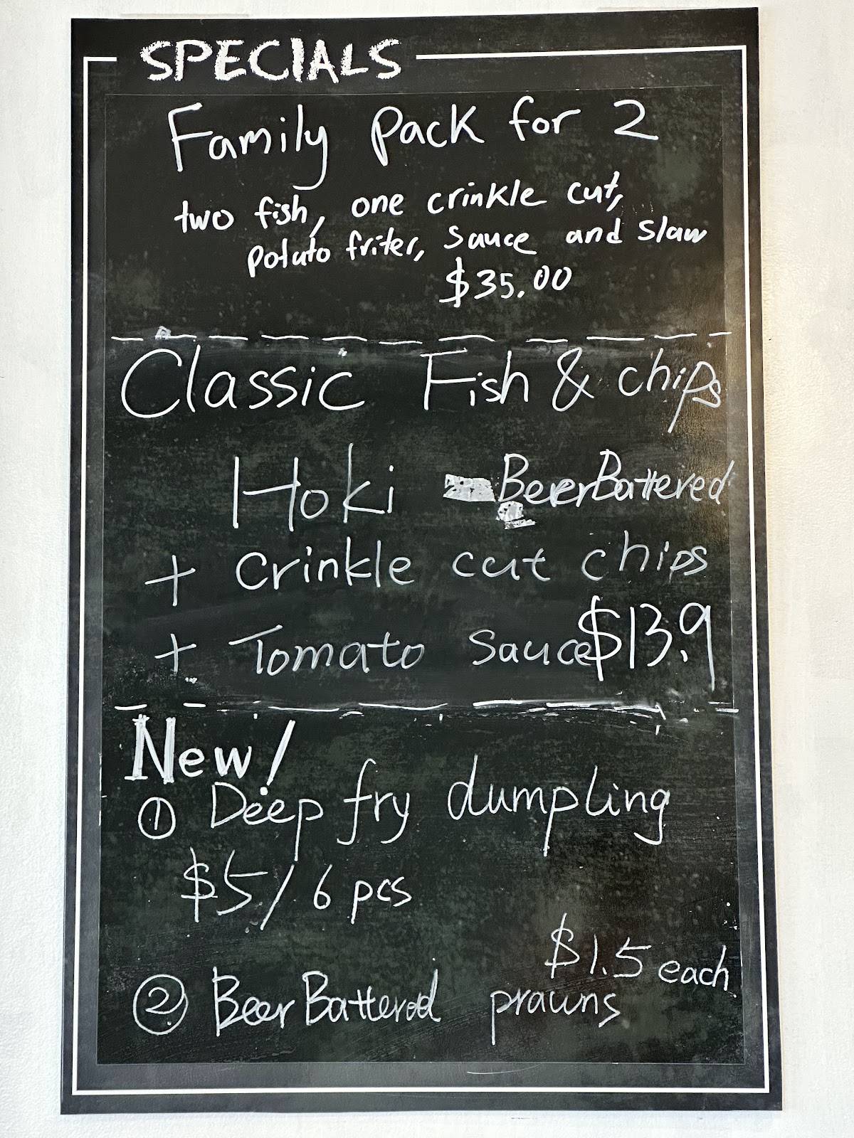 Menu at Thorndon Twin Fish restaurant, Wellington