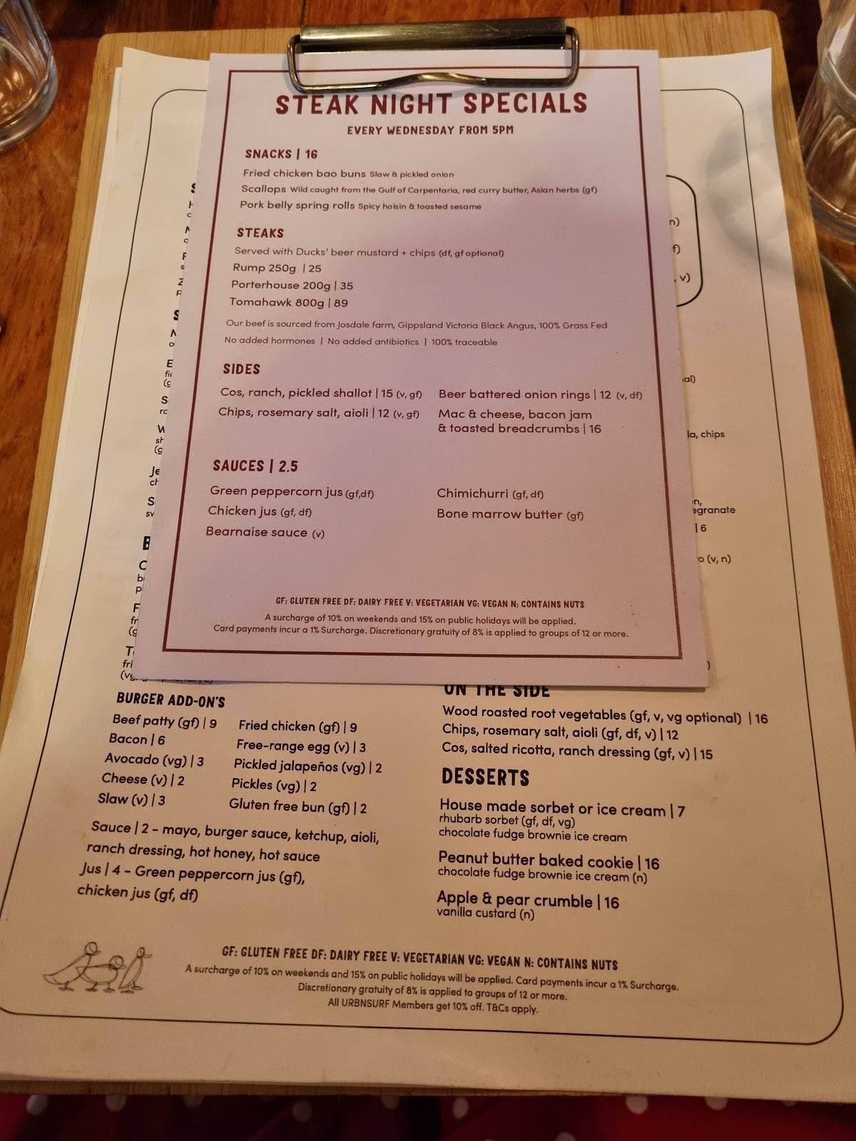 Menu at Three Blue Ducks, Melbourne restaurant, Tullamarine