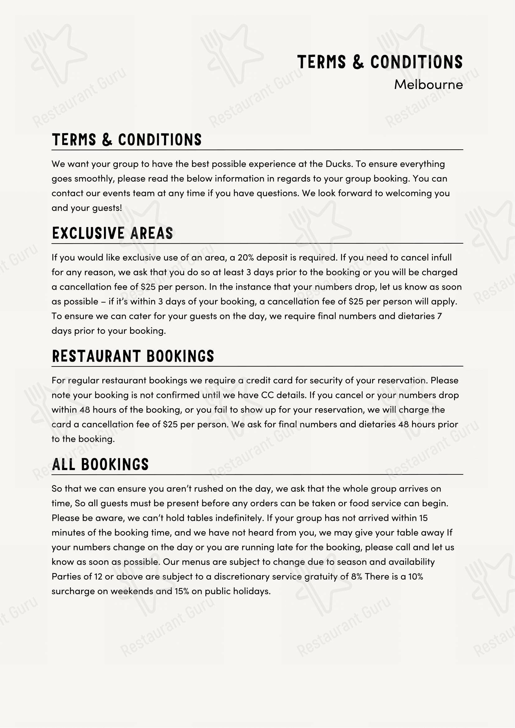 Menu at Three Blue Ducks, Melbourne restaurant, Tullamarine