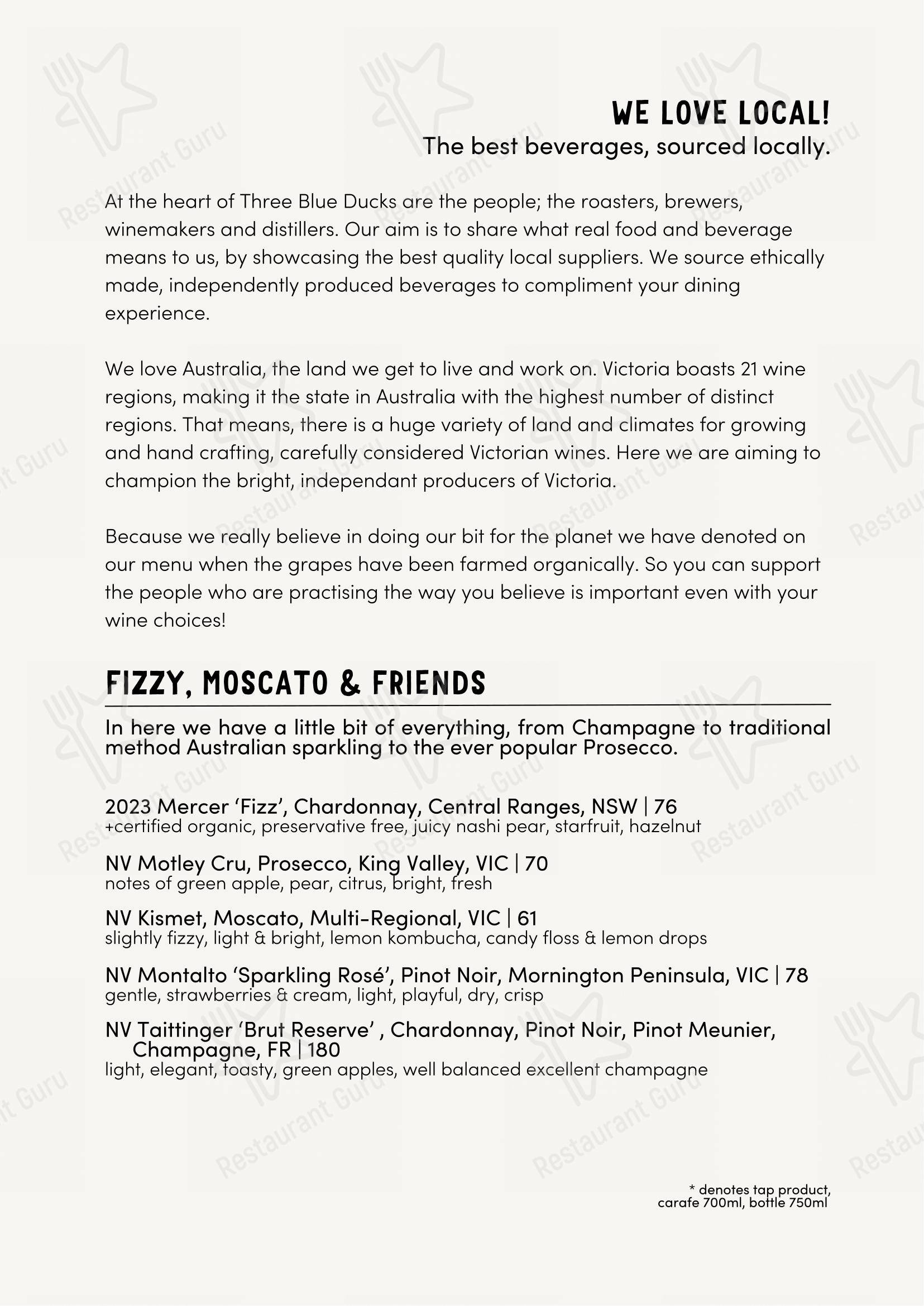 Menu at Three Blue Ducks, Melbourne restaurant, Tullamarine