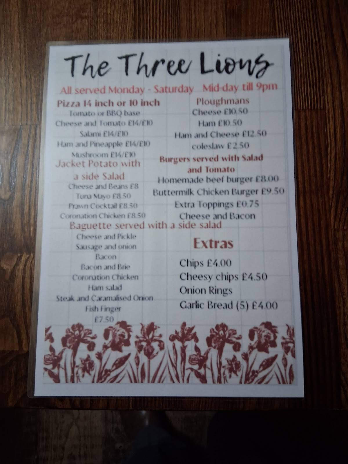 Menu at Three Lions pub & bar, Godalming