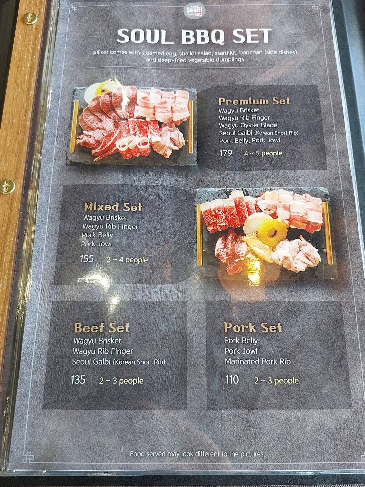 Menu at Soul of Seoul restaurant, Thrumster