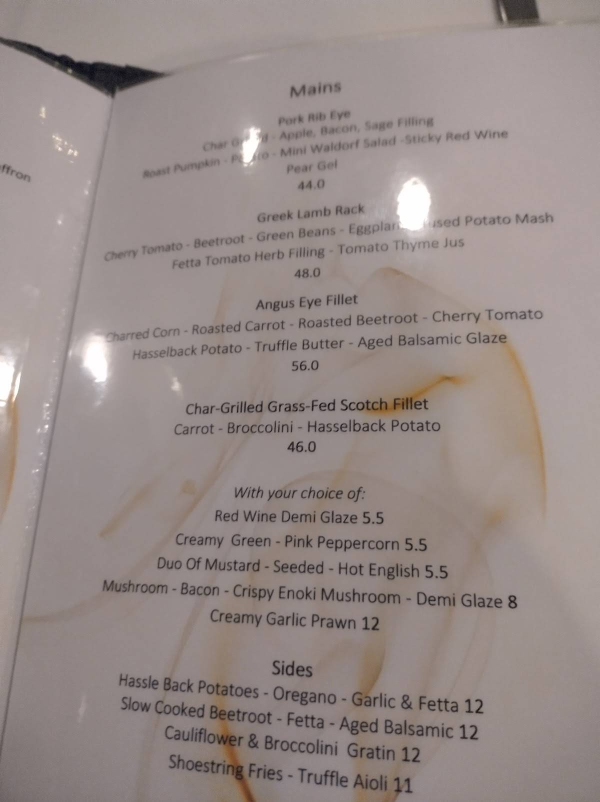 Menu at Thyme at The Lakes restaurant, Mount Gambier