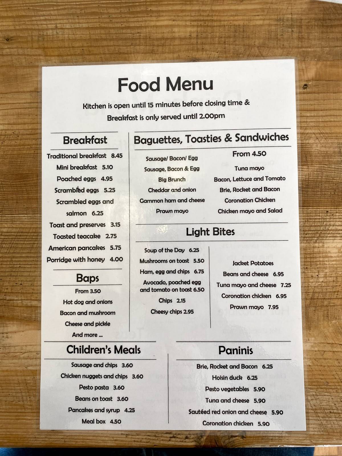 Menu at Tickety Brew cafe, Waddesdon