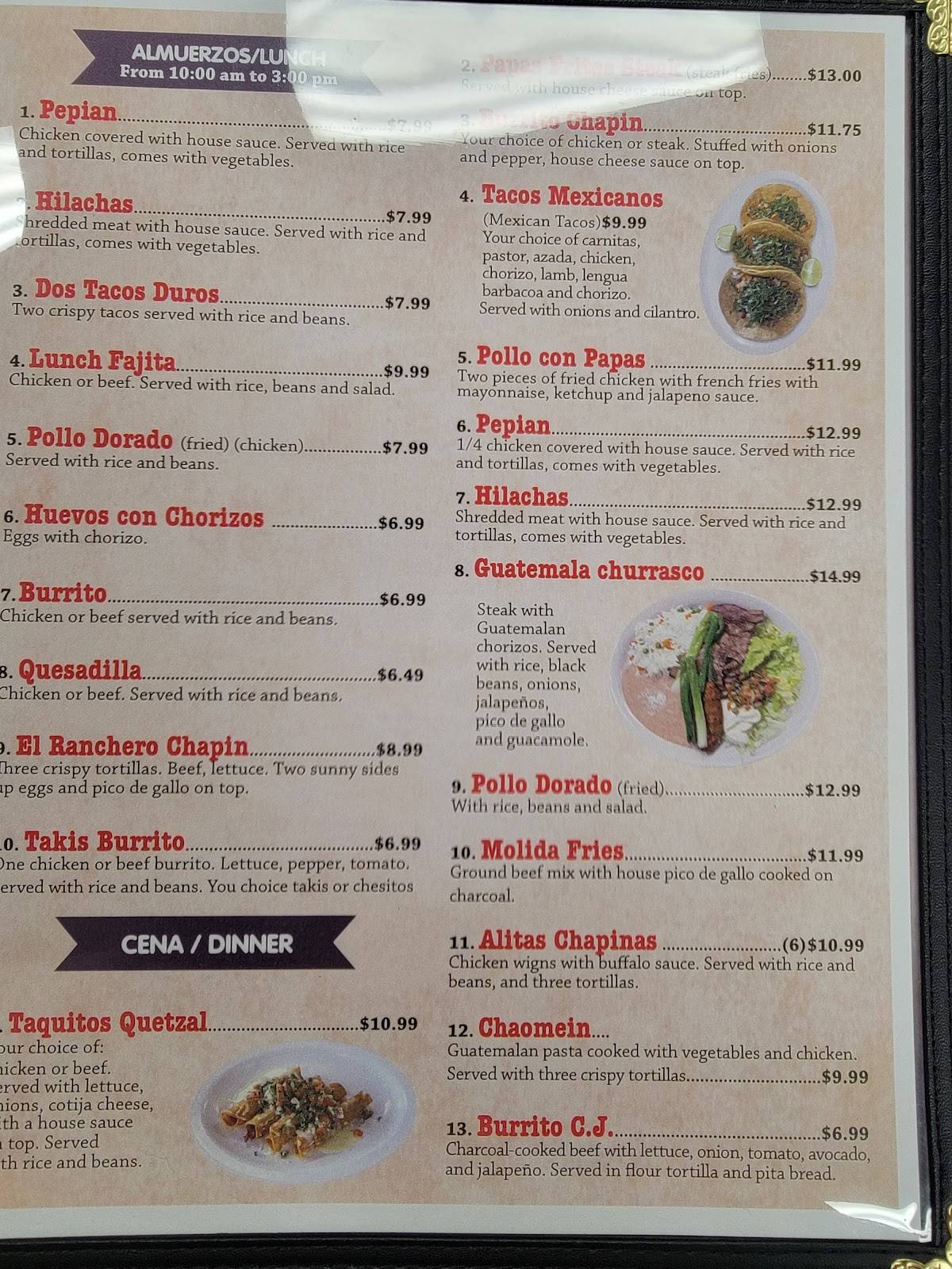 Menu at Tienda y Restaurante El Quetzal, Jacksonville