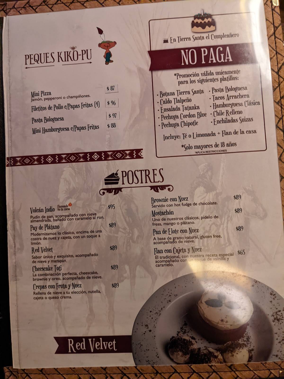 Carta de Tierra Santa Restaurante, Monclova, Washington 33-A