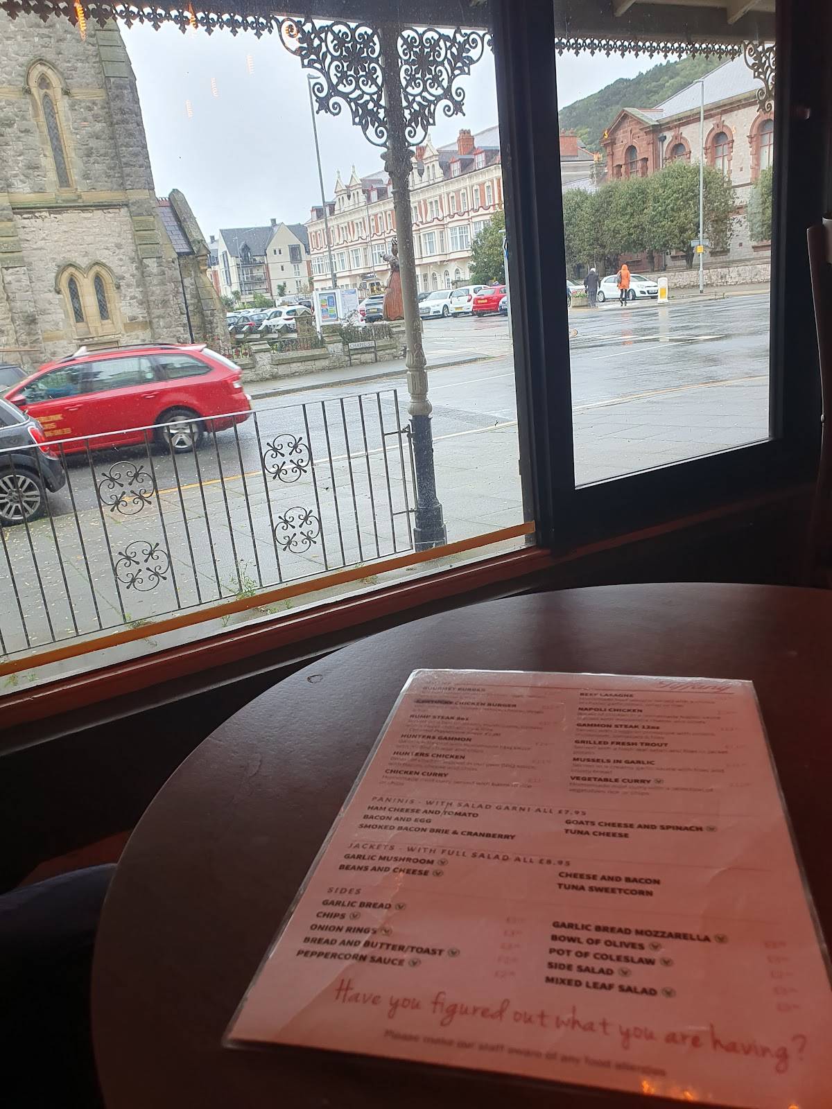 Menu at Tiffany Cafe Bar, Llandudno