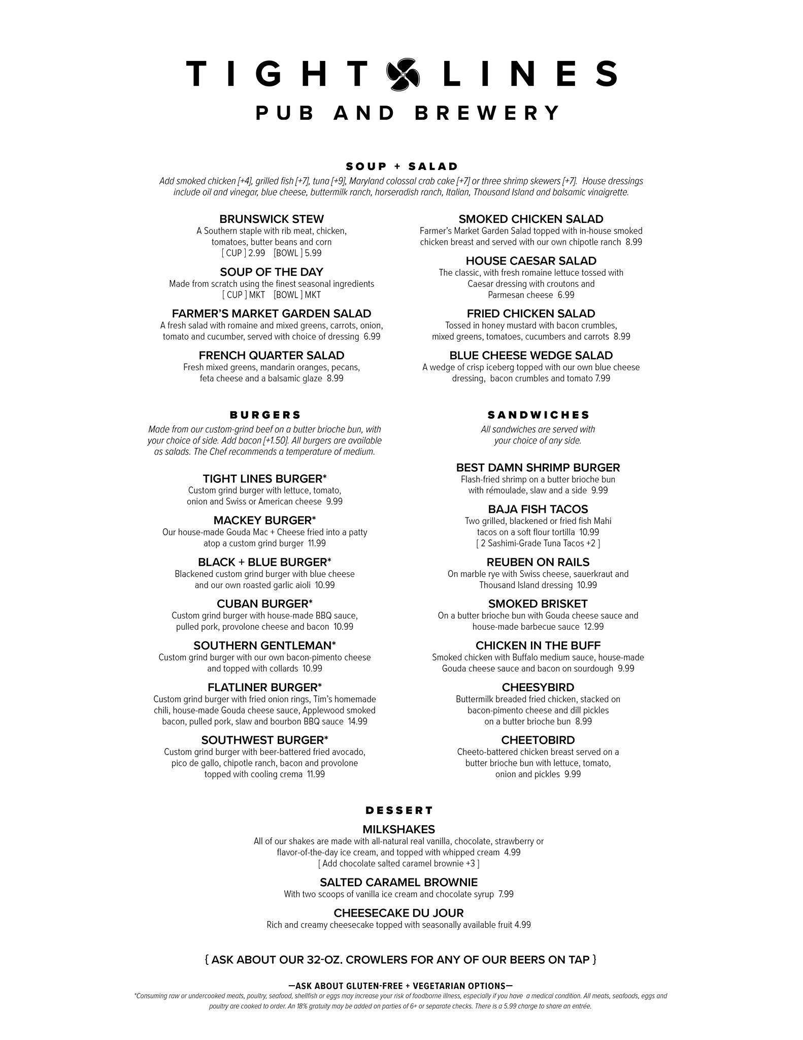 Menu at Tight Lines Pub & Brewing Co., Morehead City