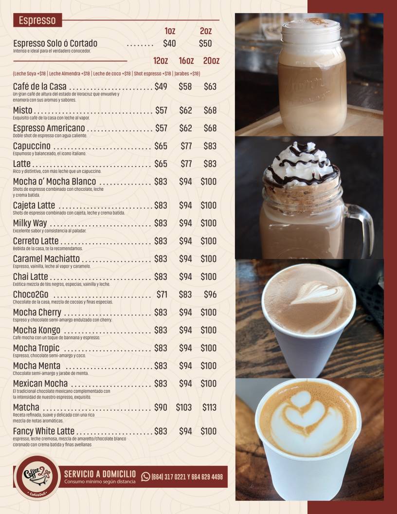 Menu at Coffee2go cafe, Tijuana, Blvd. Casa Blanca 21351