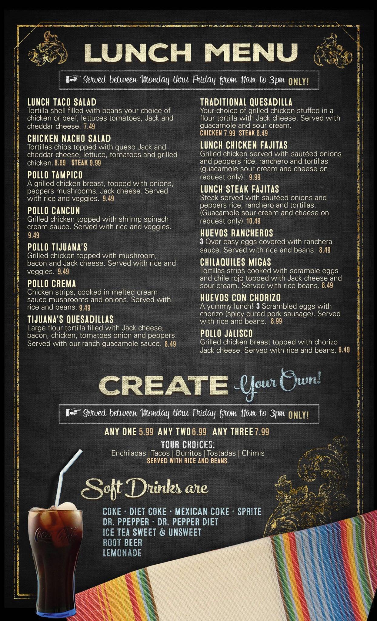 Menu at Tijuana's Grill & Cantina restaurant, Bixby, S Memorial Dr