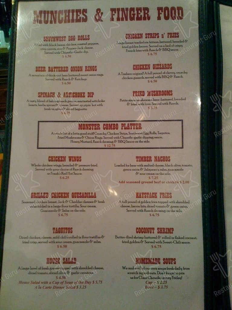 Menu at Timber's Bar & Grill Redmond, Redmond