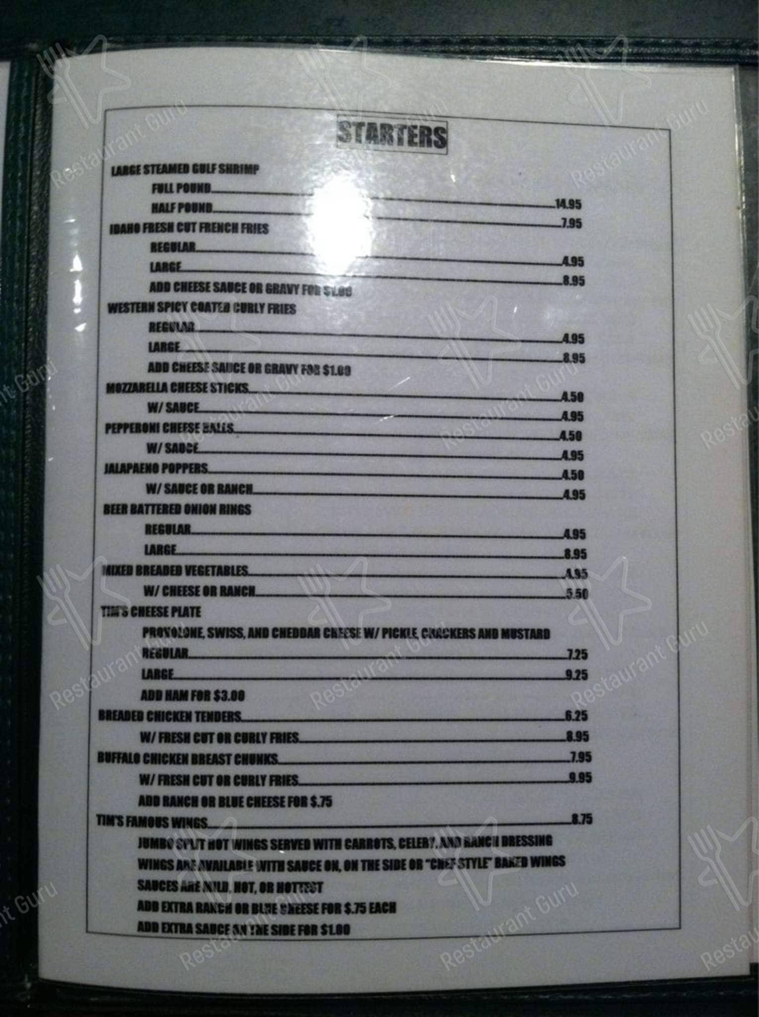 Menu at Tim's American Cafe, Altoona
