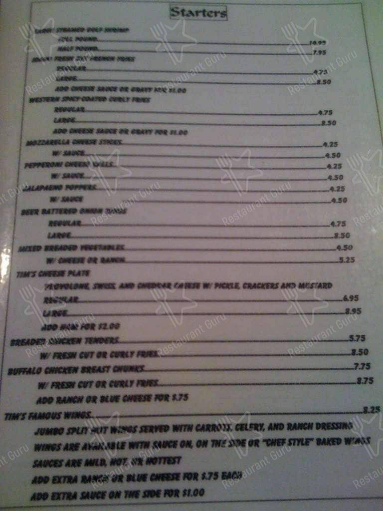 Menu at Tim's American Cafe, Altoona