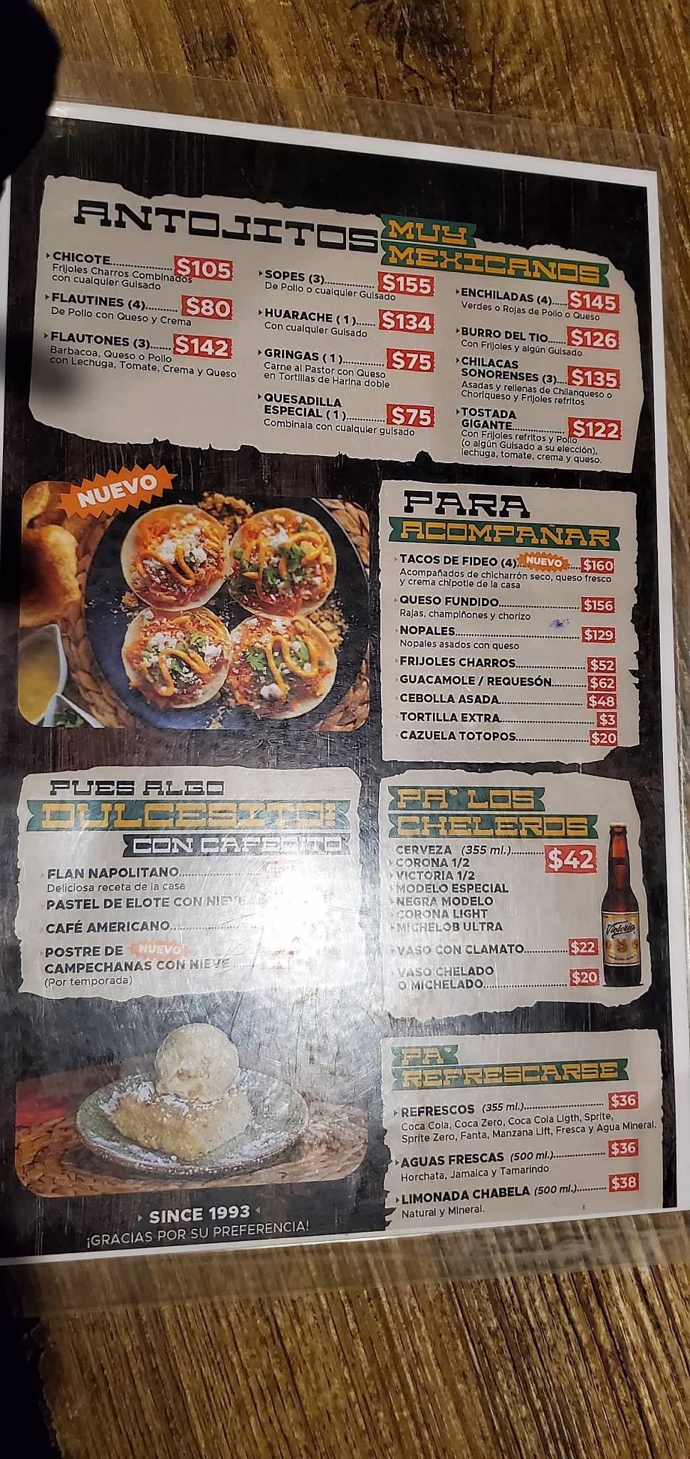 Carta del restaurante Tio Taco, Torreón, C. Sicomoros n