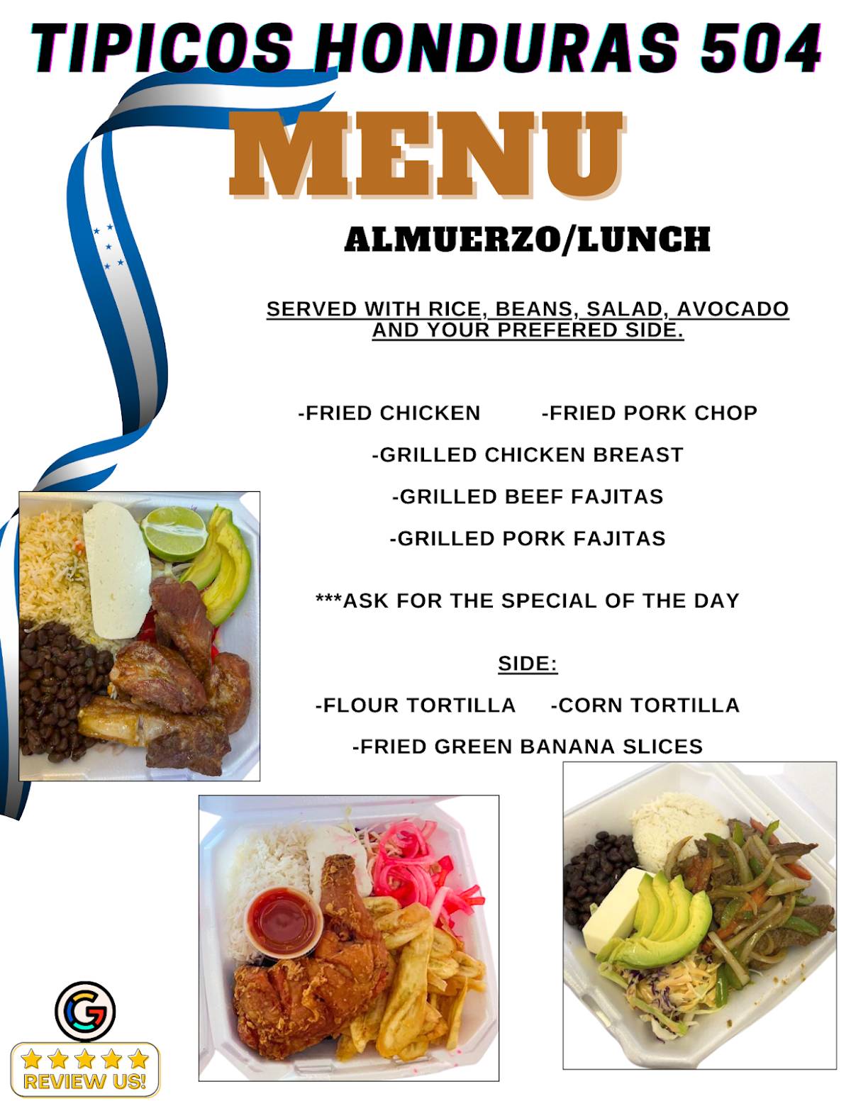 Menu at Típicos Honduras 504 restaurant, Fort Walton Beach