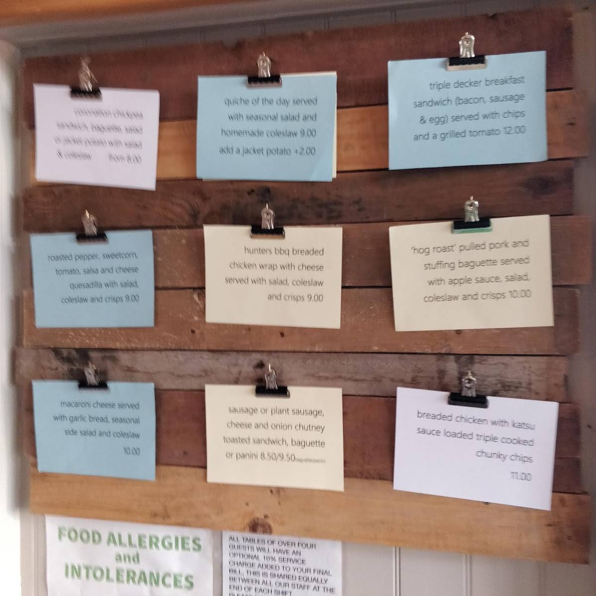 Carta del café Forget Me Not Tea Rooms, Cards and Gifts, Tiptree