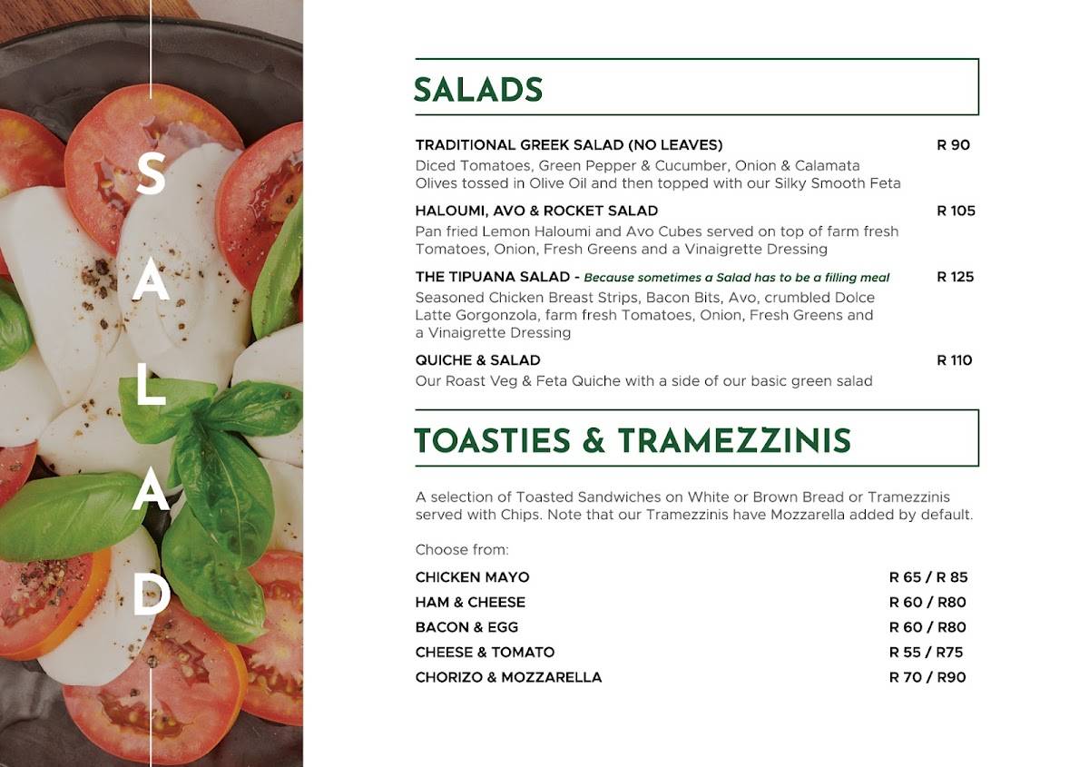 Menu at Tipu Cafe, Johannesburg