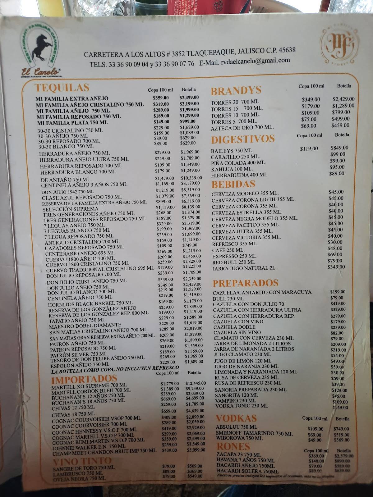 Menu at El Canelo restaurant, Tlaquepaque, Carr. libre Guadalajara ...