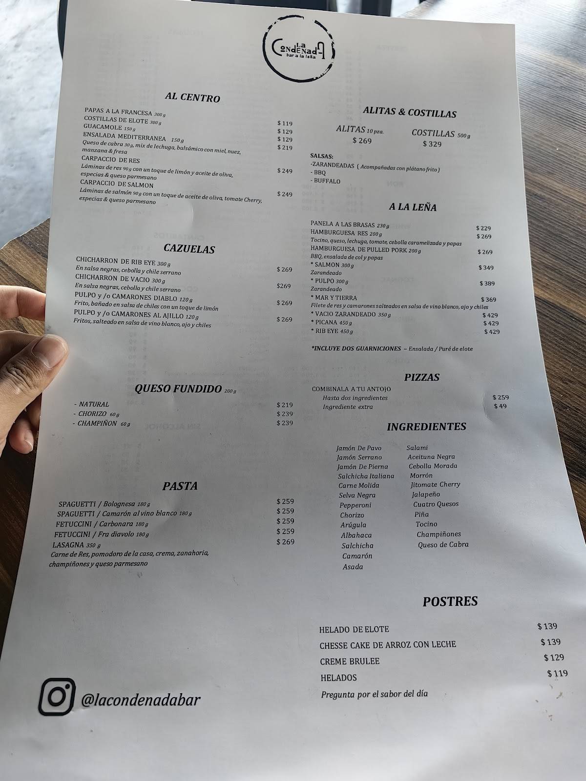 Menu at La Condenada pub & bar, Tlaquepaque, C. Vista a la Campiña 5414