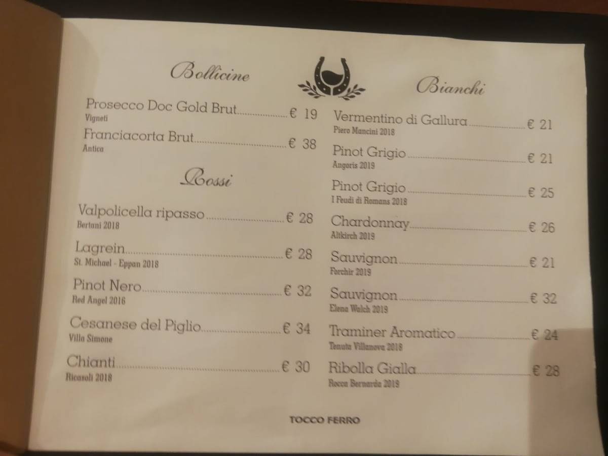 Menu da Tocco Ferro ristorante, Roma