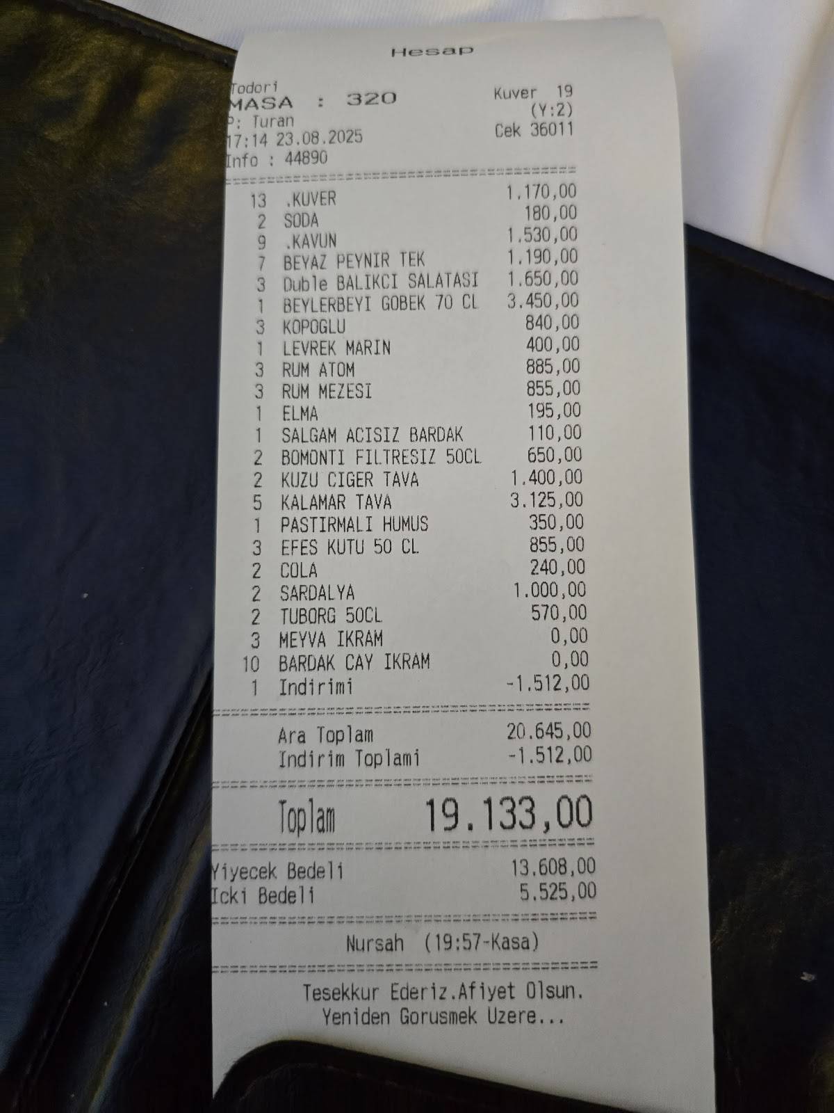 Speisekarte von Todori Fenerbahçe restaurant, Istanbul, Fener Kalamış ...