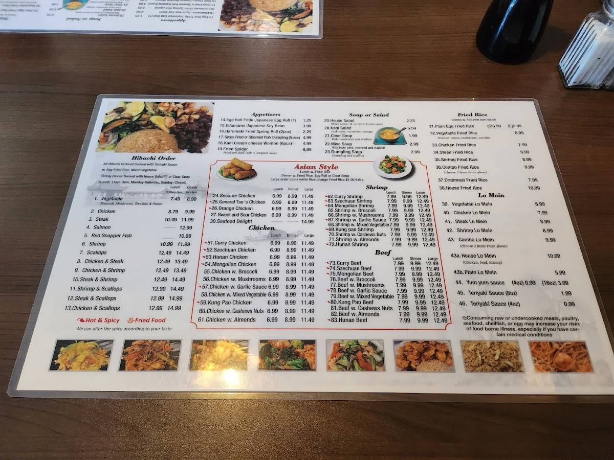 Menu at Tokyo Express restaurant, Tell City, 619 IN-66