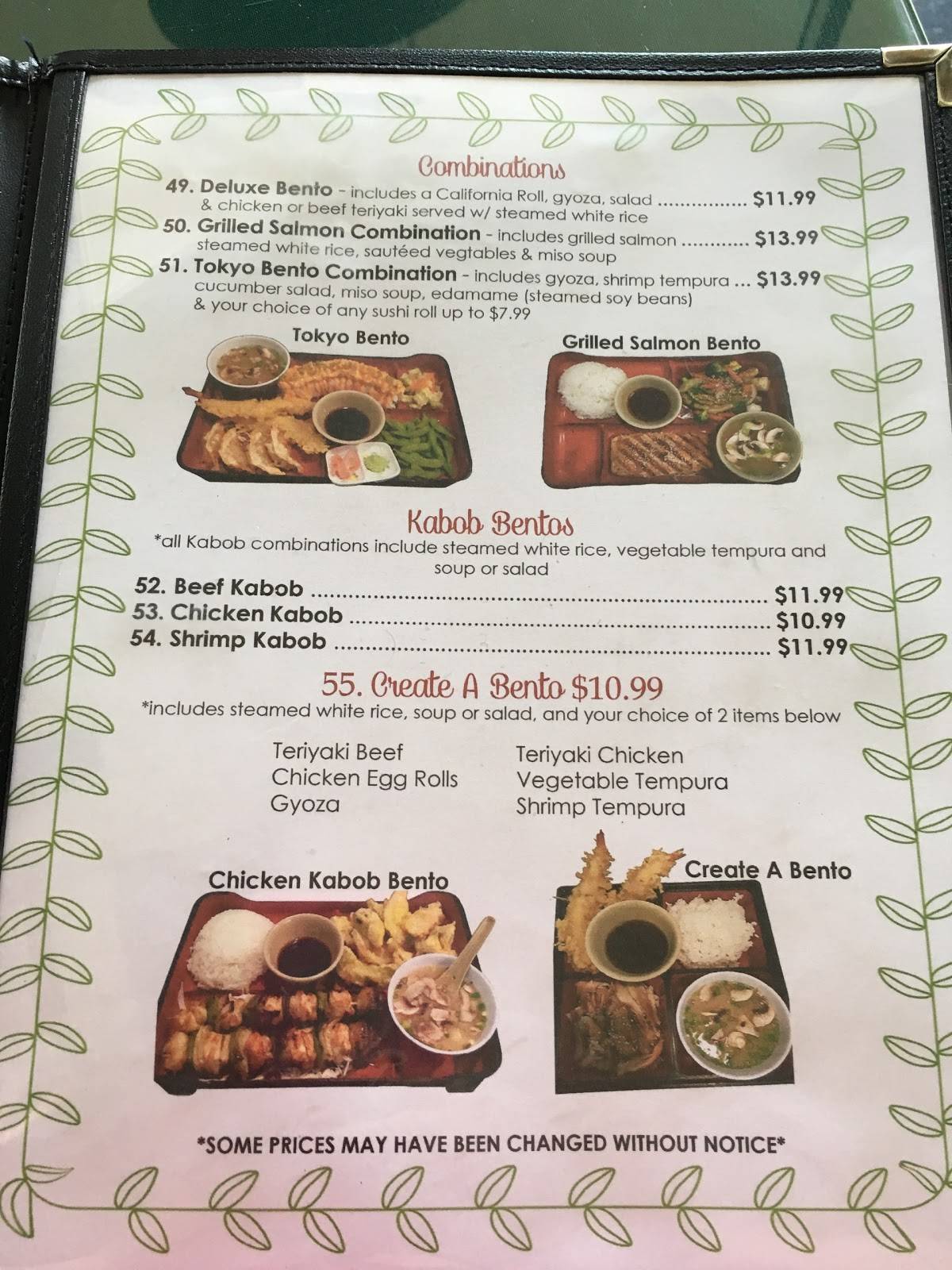 Menu at Tokyo Place restaurant, Tulare