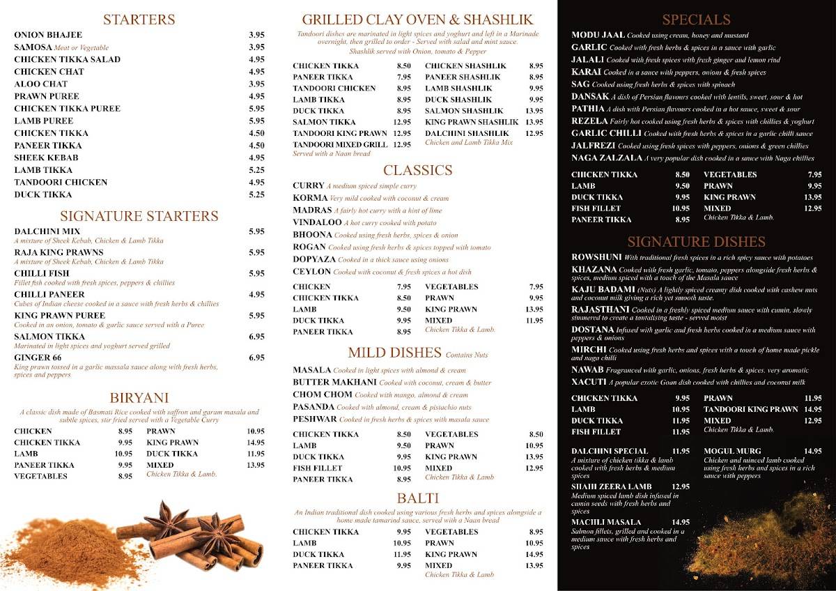 Menu at Dalchini tonbridge Indian take away restaurant, Tonbridge