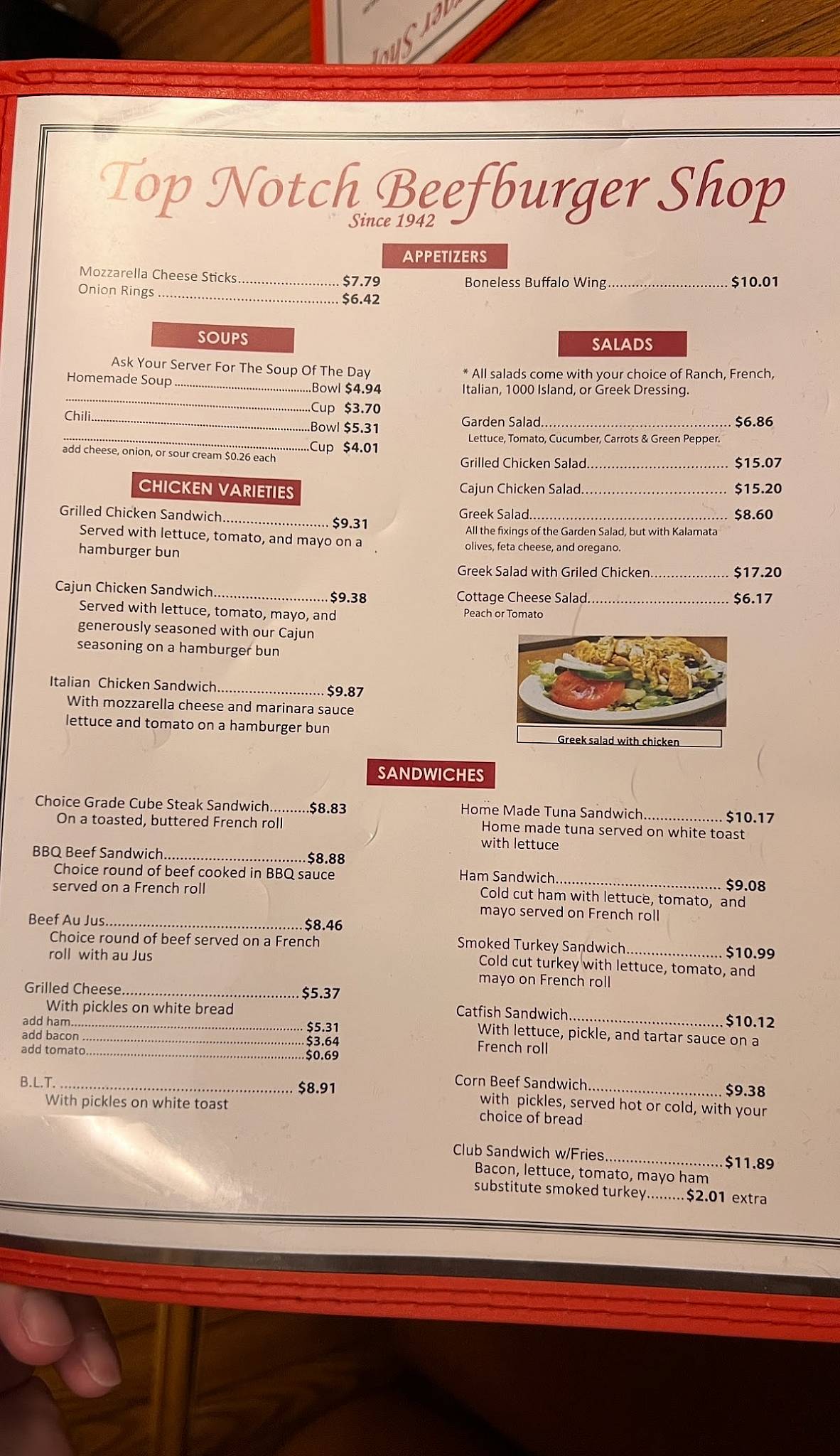 Menu at Top Notch Beefburgers restaurant, Chicago, W 95th St