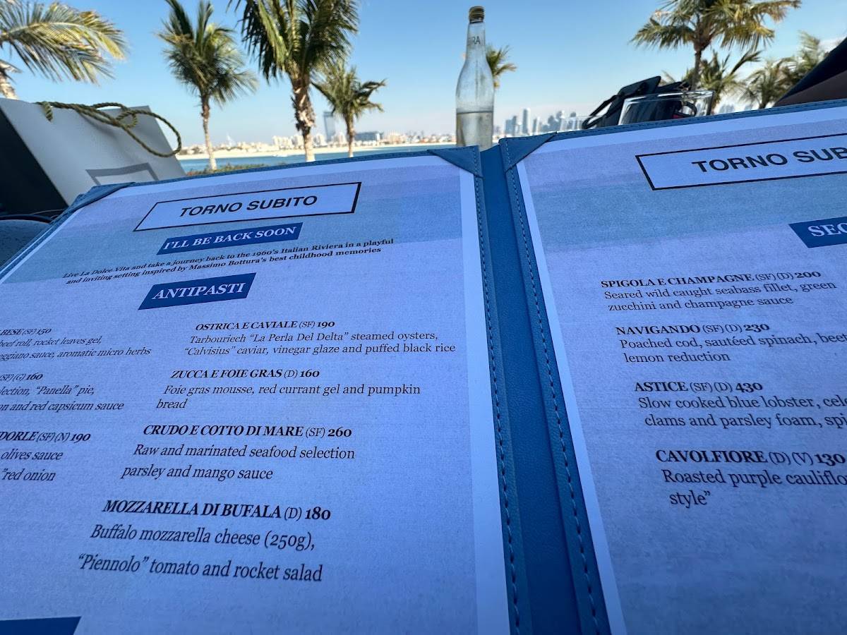 Menu at Torno Subito restaurant, Dubai, +3Q2