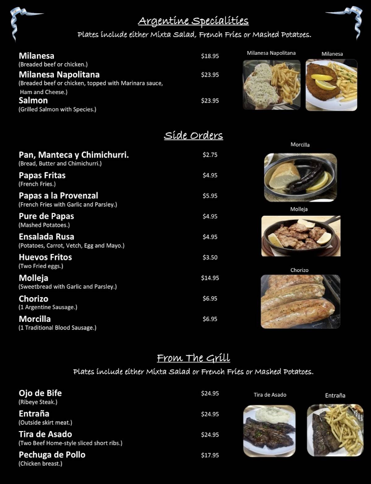 Menu at Toro Y Pampa Argentinian Food restaurant, Upland