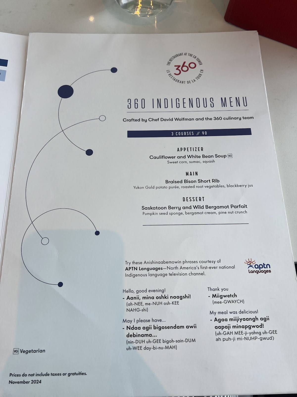 Menu at 360 The Restaurant at the CN Tower, Toronto