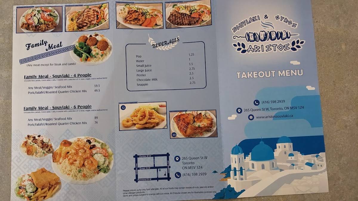 Menu au Aristos Souvlaki & Gyros restaurant, Toronto
