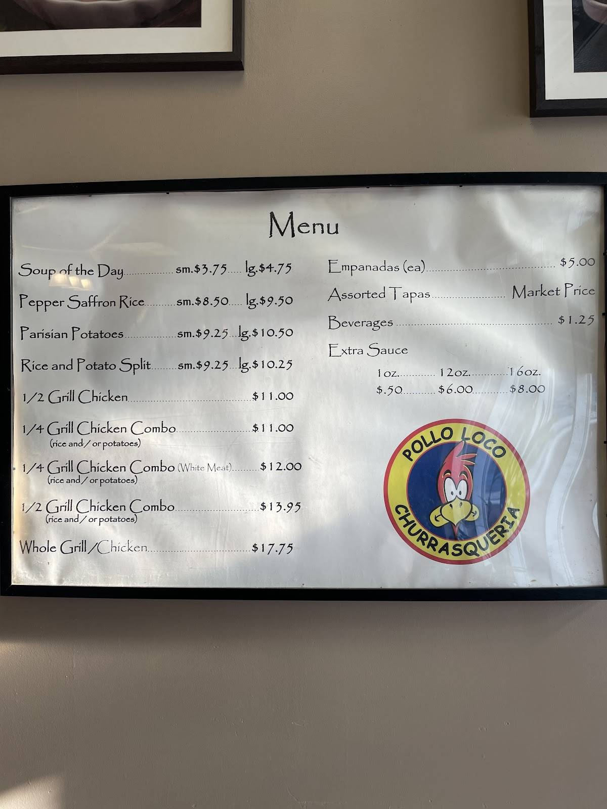 Menu at Pollo Loco Churrasqueria restaurant, Vaughan