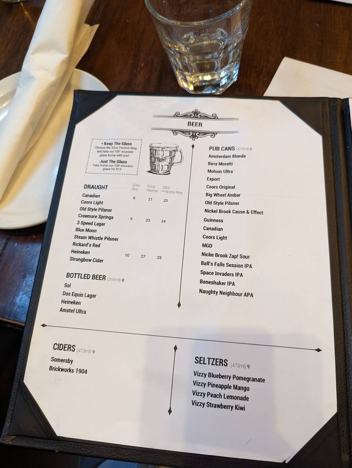 Menu at The Old Spaghetti Factory restaurant, Toronto, 54 The Esplanade