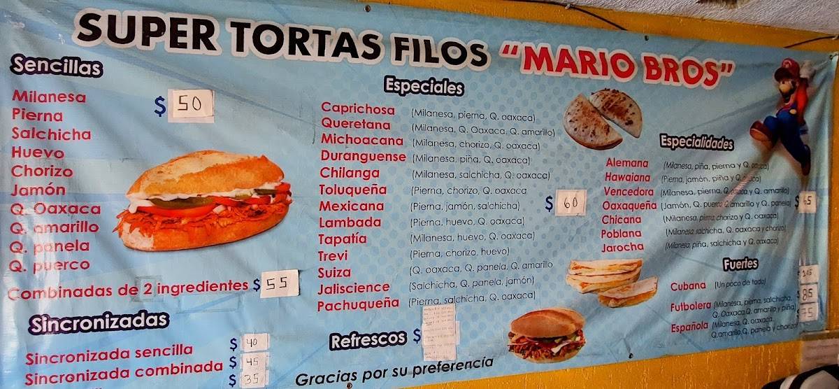 Carta del restaurante Tortas Filos Mario Bros, Santiago del Querétaro