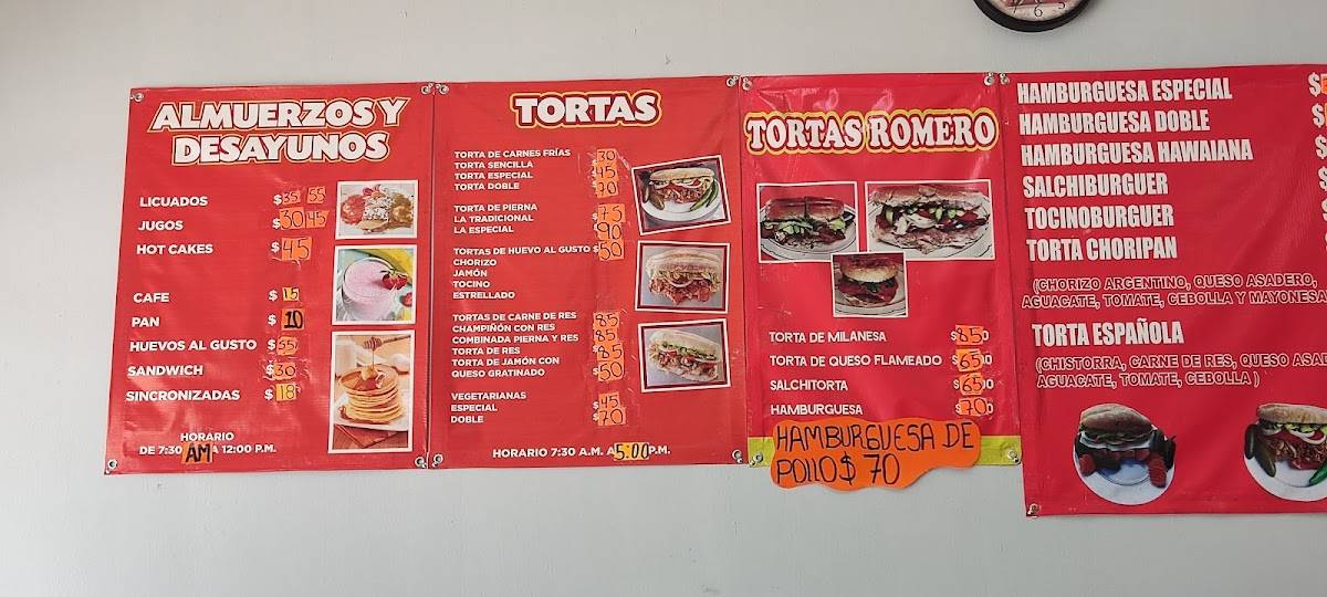 Carta del restaurante Tortas Romero, Monterrey, Padre Mier 1395a