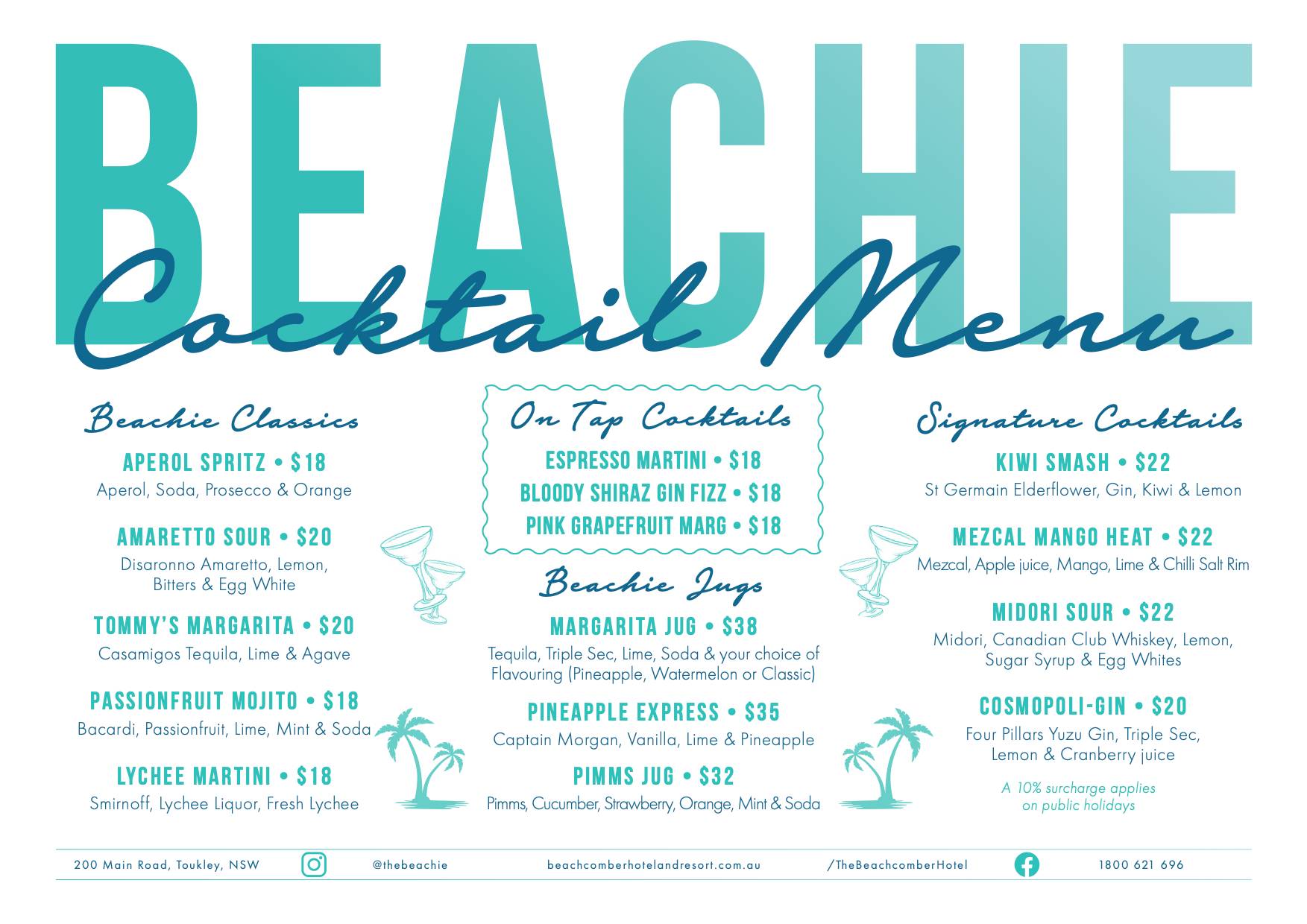 Menu at The Beachcomber Hotel & Resort, Ascend Hotel Collection restaurant, Toukley