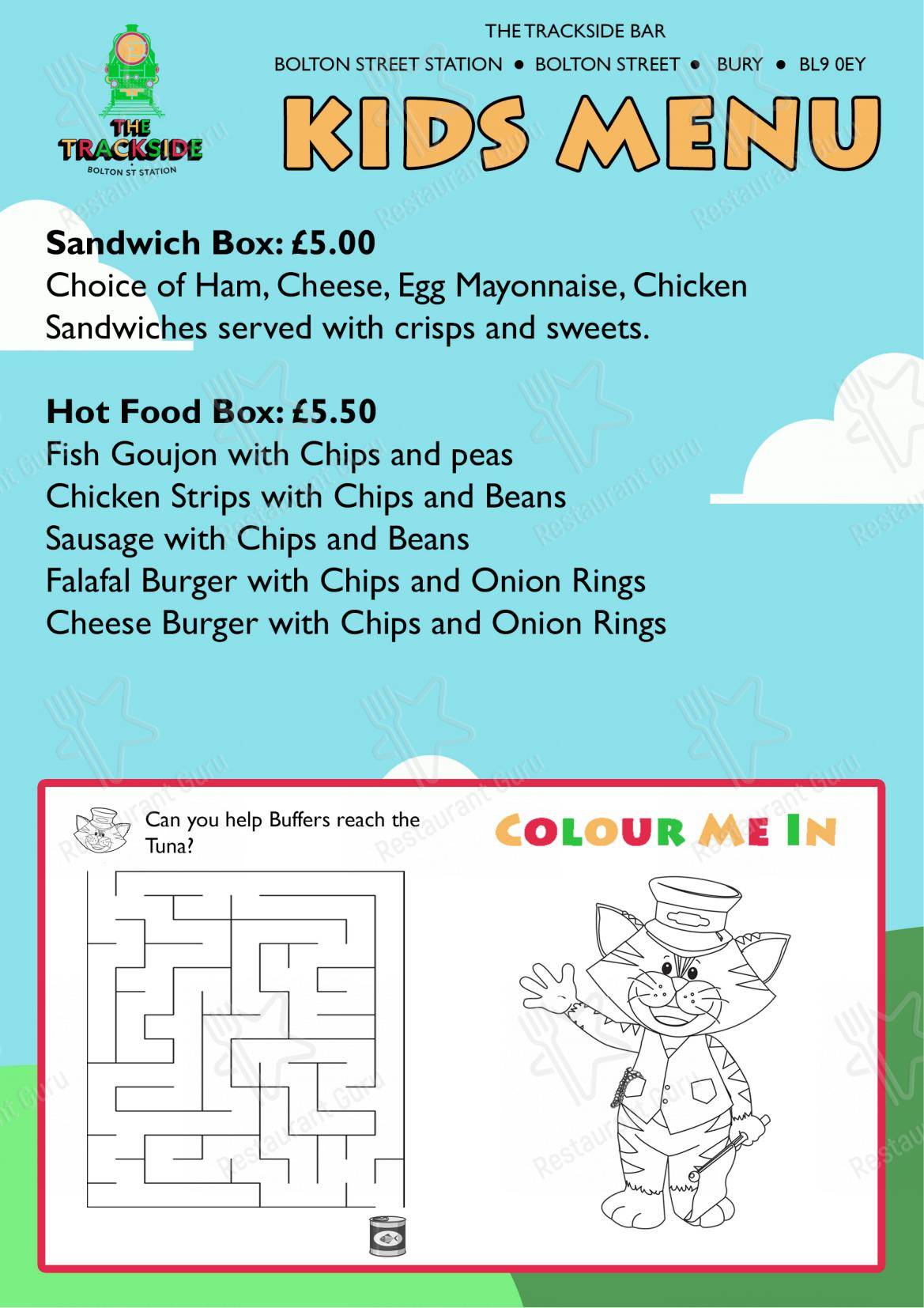 Menu at Trackside Bar, Bury