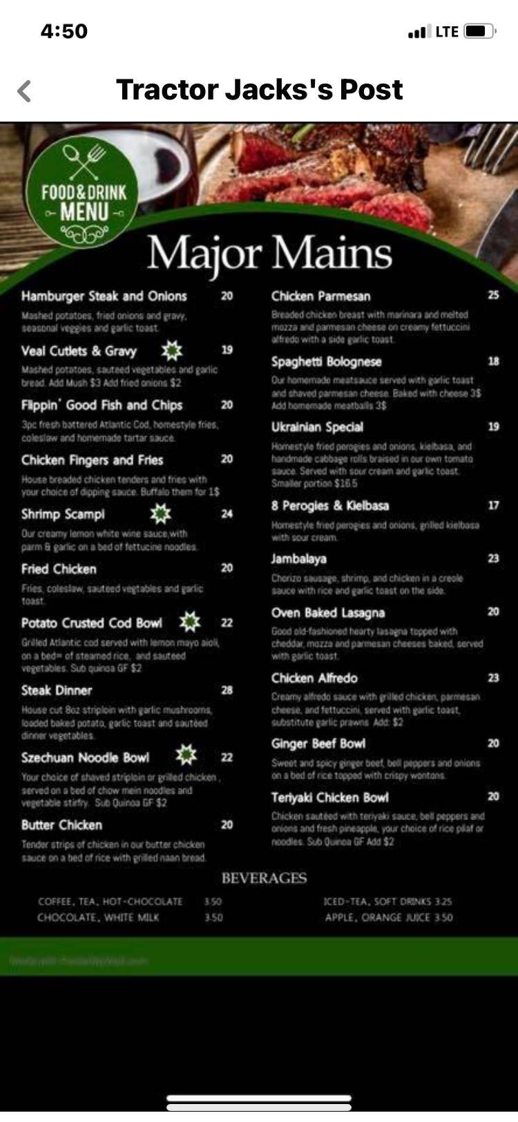 Menu at Tractor Jacks pub & bar, Grande Prairie
