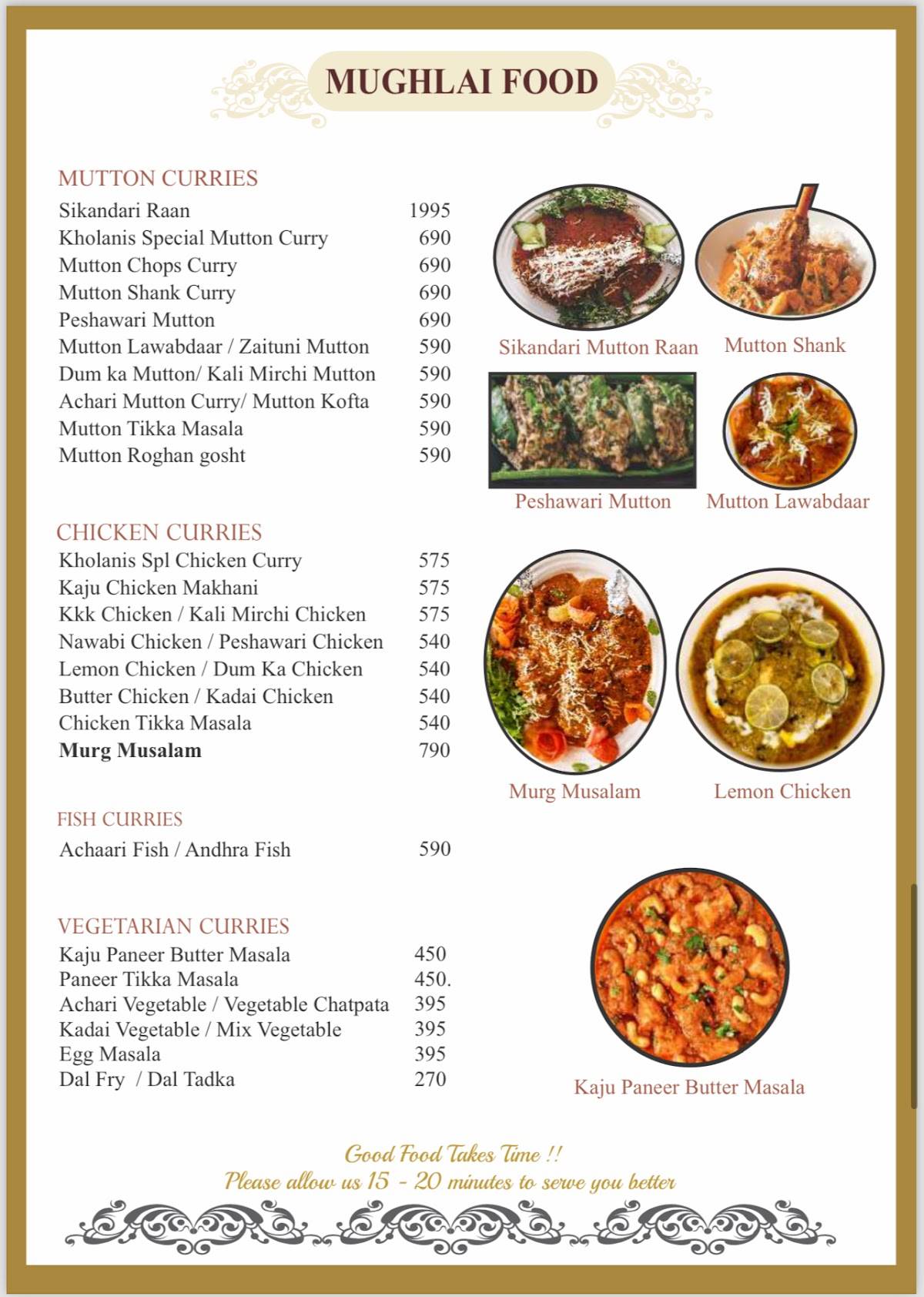 Menu at Kholani's Restaurant Banjara, Hyderabad