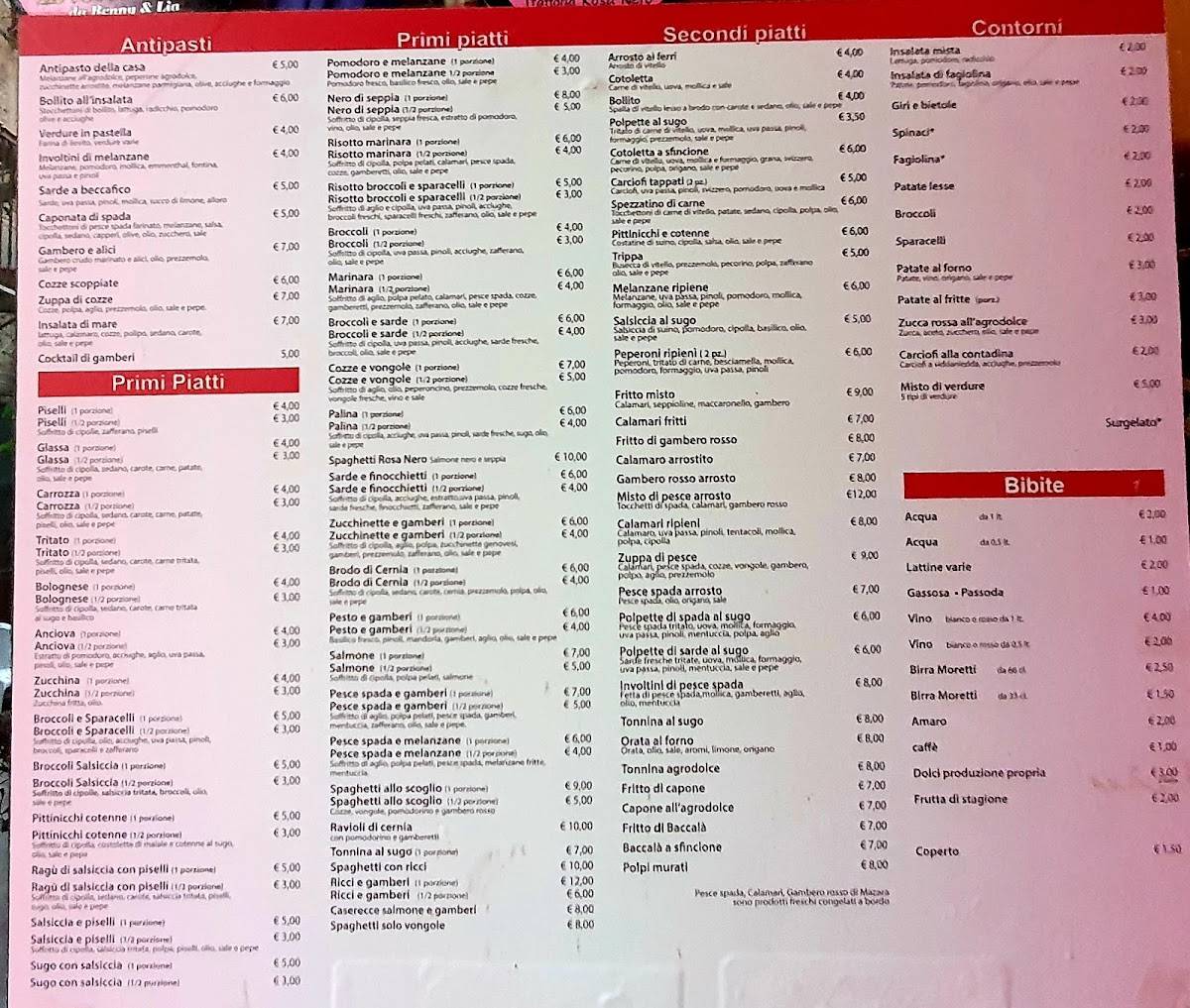 Menu da Trattoria Al Vecchio Club Rosanero, Palermo
