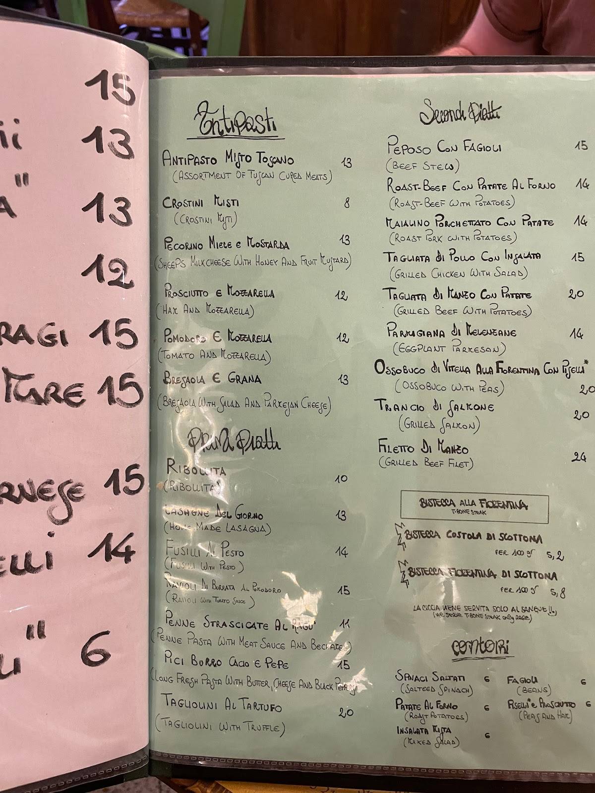 Menu da Trattoria Marione ristorante, Firenze