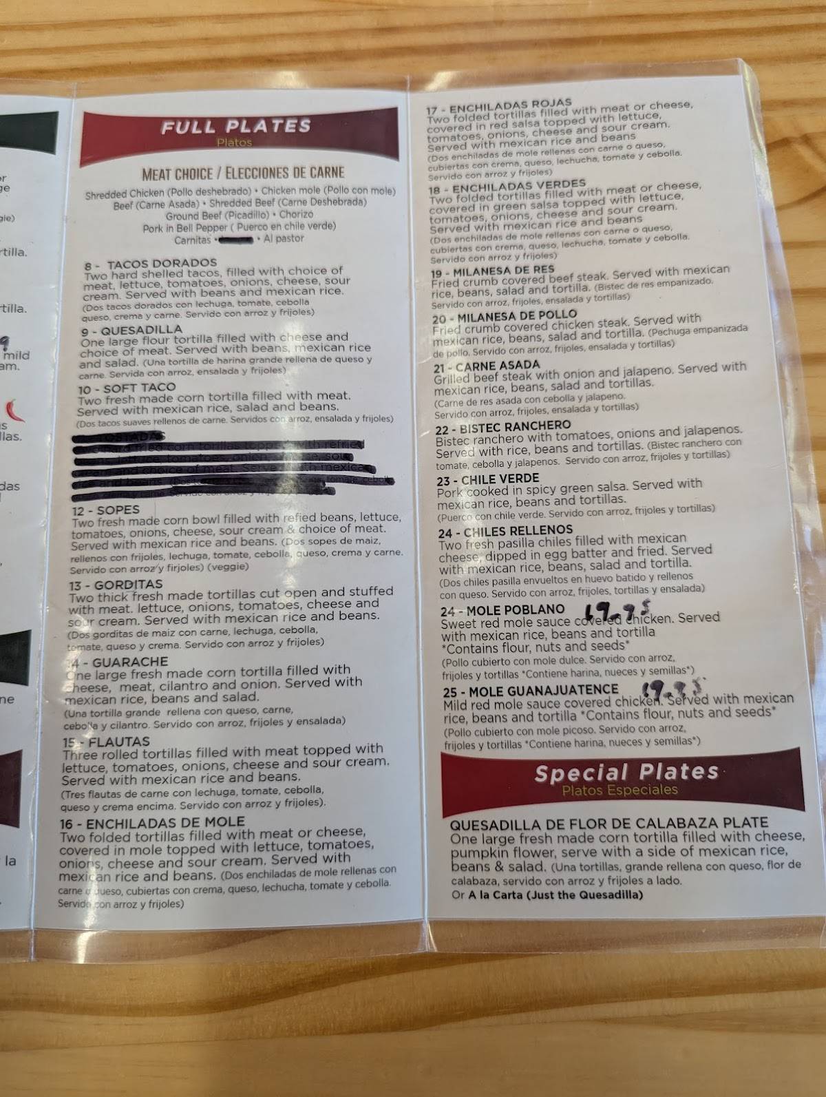 Menu at Tres Hermanas restaurant, Richmond