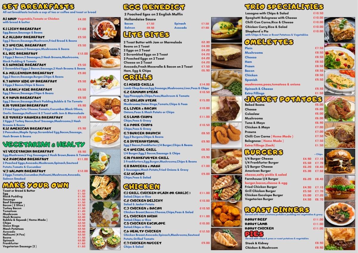 Menu at Trio Cafe, Greenford