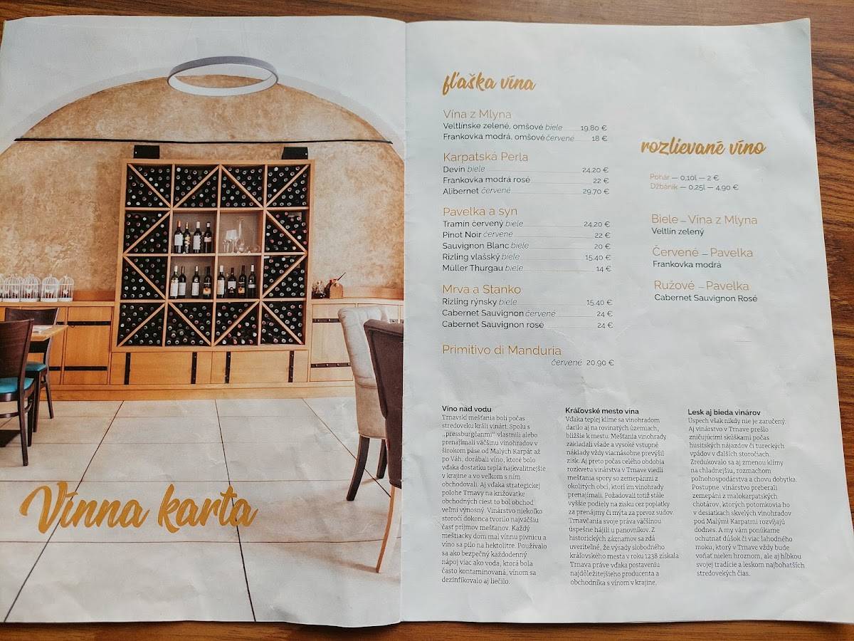 Menu at Wetzlerov Dom restaurant, Trnava