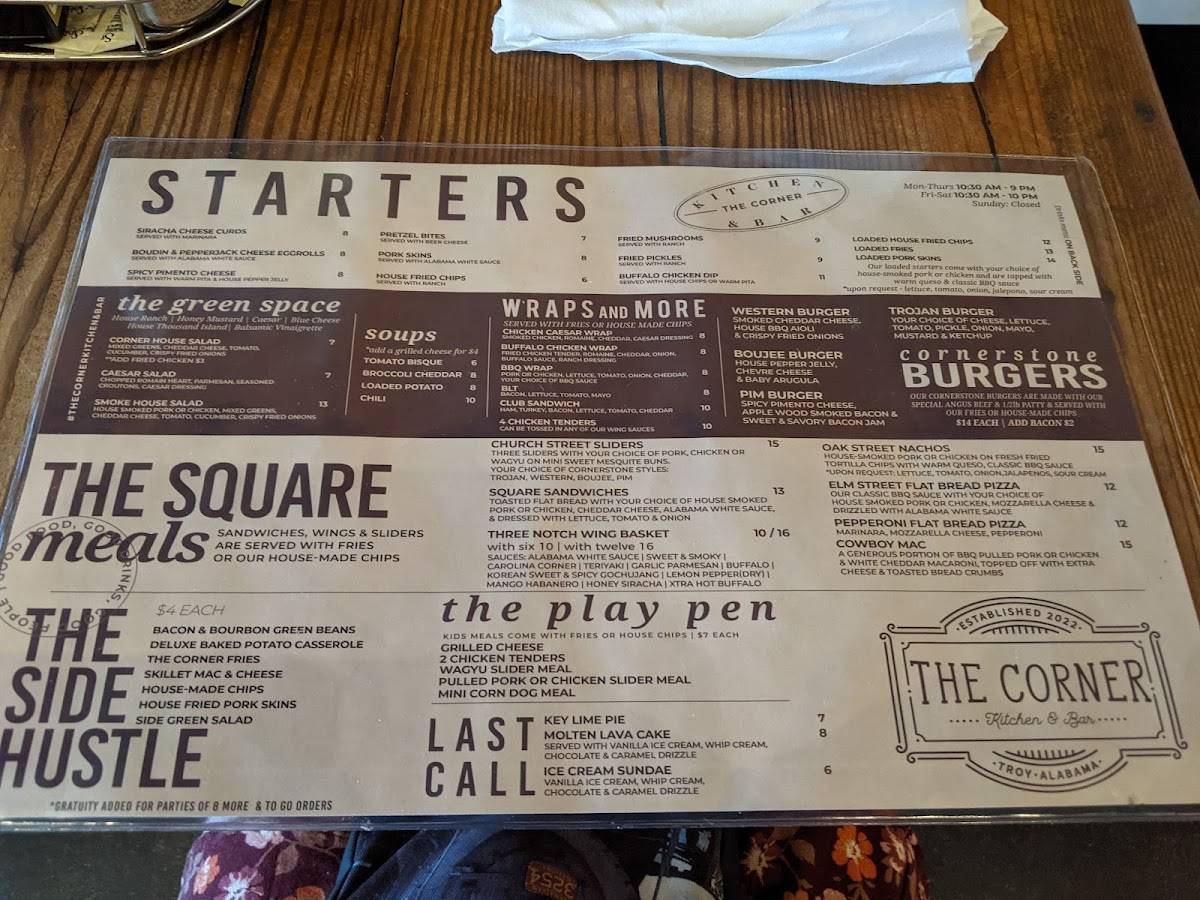 Menu at The Corner pub & bar, Troy